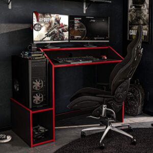 Polifurniture Legend Gaming Desk, Black & Red