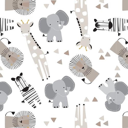 Lambs & Ivy Jungle Safari Cotton White/Gray Elephant/Lion Fitted Mini Crib Sheet