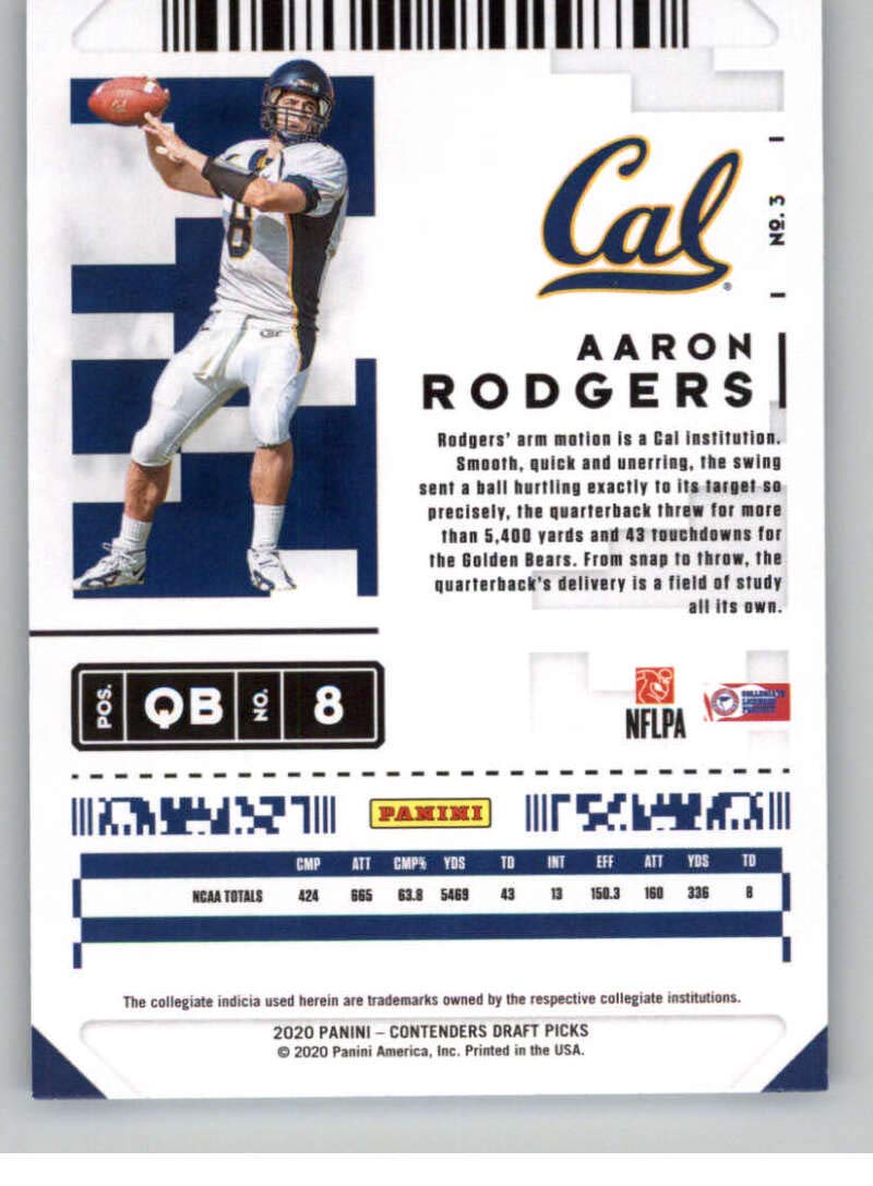 2020 Panini Contenders Draft Season Ticket #3 Aaron Rodgers Cal Golden Bears Football Card