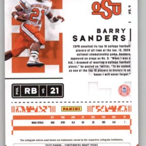 2020 Panini Contenders Draft Season Ticket #9 Barry Sanders Oklahoma State Cowboys Football Card