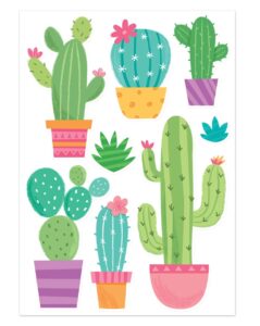 cactus succulents wall art decor - decorative static cling - 8 pieces - reusable