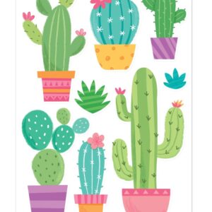 Cactus Succulents Wall Art Decor - Decorative Static Cling - 8 Pieces - Reusable