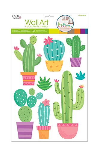 Cactus Succulents Wall Art Decor - Decorative Static Cling - 8 Pieces - Reusable