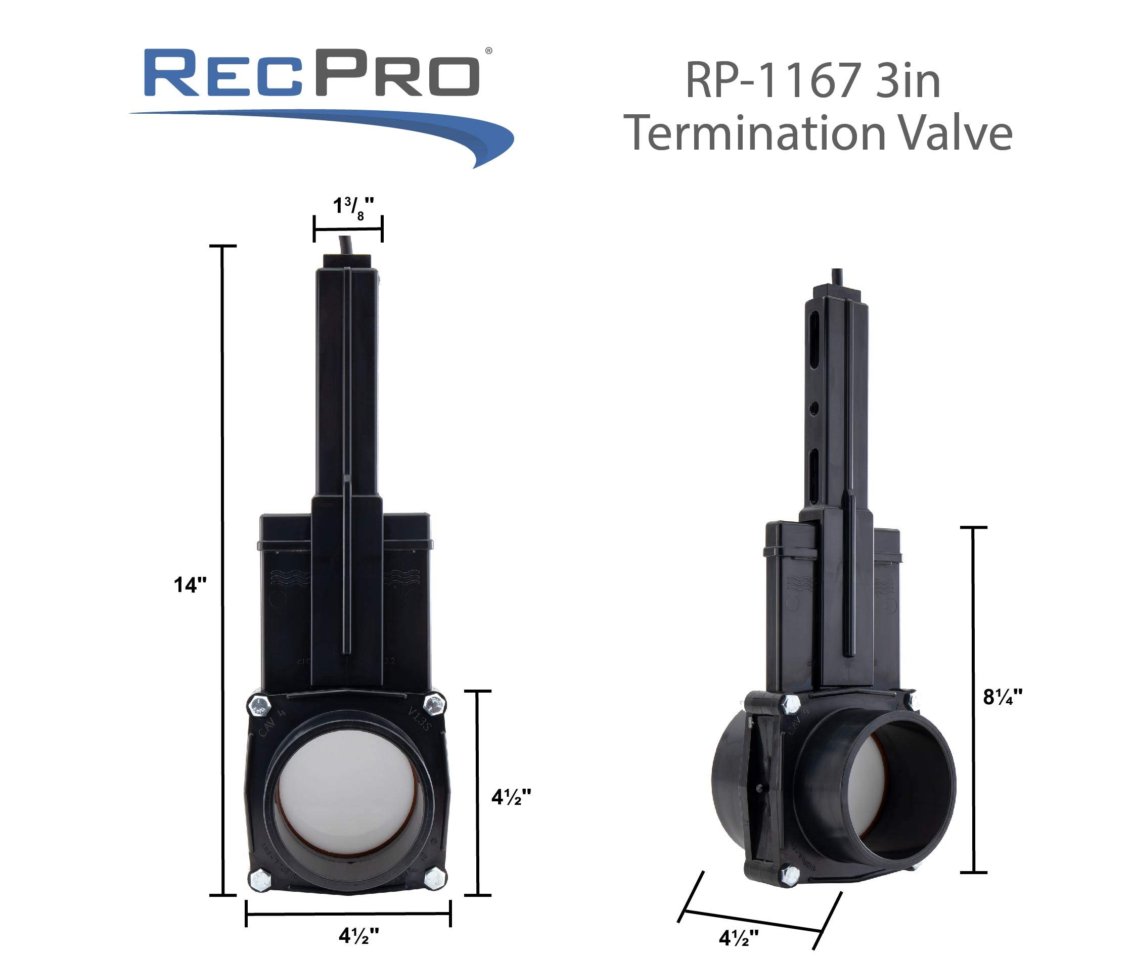 RecPro RV 3" Waste Valve | Holding Tank Termination Valve | 6-ft Release Handle