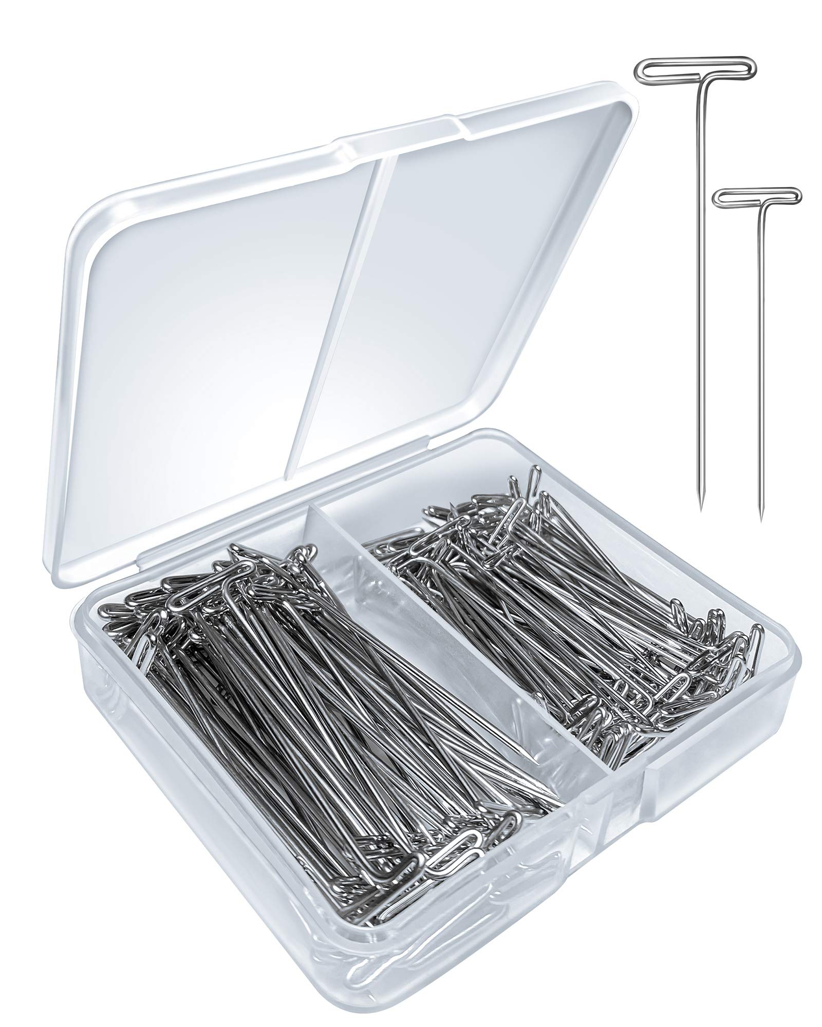 T Pins, 150 PCs T Shape Sewing Pins for Wigs and Crafts, Stainless Steel Push Pin Kit with Clear Box, Ideal for Knitting, Crocheting, Modelling and Office, 100 x 1-1/2 Inch and 50 x 2 Inch