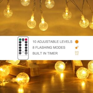 SZWTC 33ft 80 LEDs Globe String Lights Battery Operated, Fairy Lights Waterproof 8 Modes with Remote Control for Home, Party, Christmas, Wedding, Patio, Garden Decoration (Warm White)