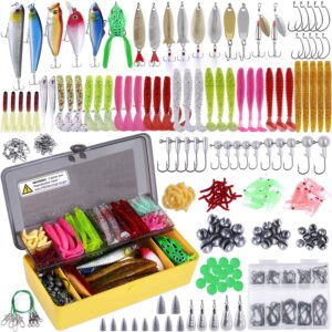 plusinno fishing lures baits tackle including crankbaits, spinnerbaits, plastic worms, jigs, topwater lures box and more fishing gear lures kit set, 102/302pcs