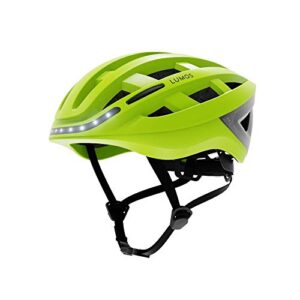 lumos kickstart smart bike helmet | front and back led lights with turn signals | electric lime with mips