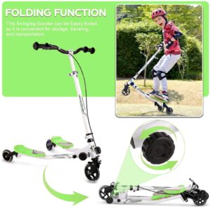 Foldable 3 Wheel Swing Wiggle Scooter with 3-Level Adjustable Height Handle and Quick-Release Folding System, Wiggle Scooter for Kids Ages 3-12