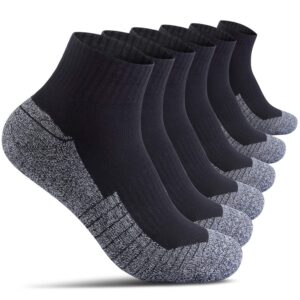 cotton socks for men low cut, max cushion thick athletic ankle mens sock for hiking running sport work 6 pack color black size 6-12