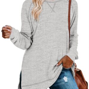 Aokosor Long Sleeve Shirts for Women 2024 Loose Casual Tunic Tops for Leggings Light Grey XL