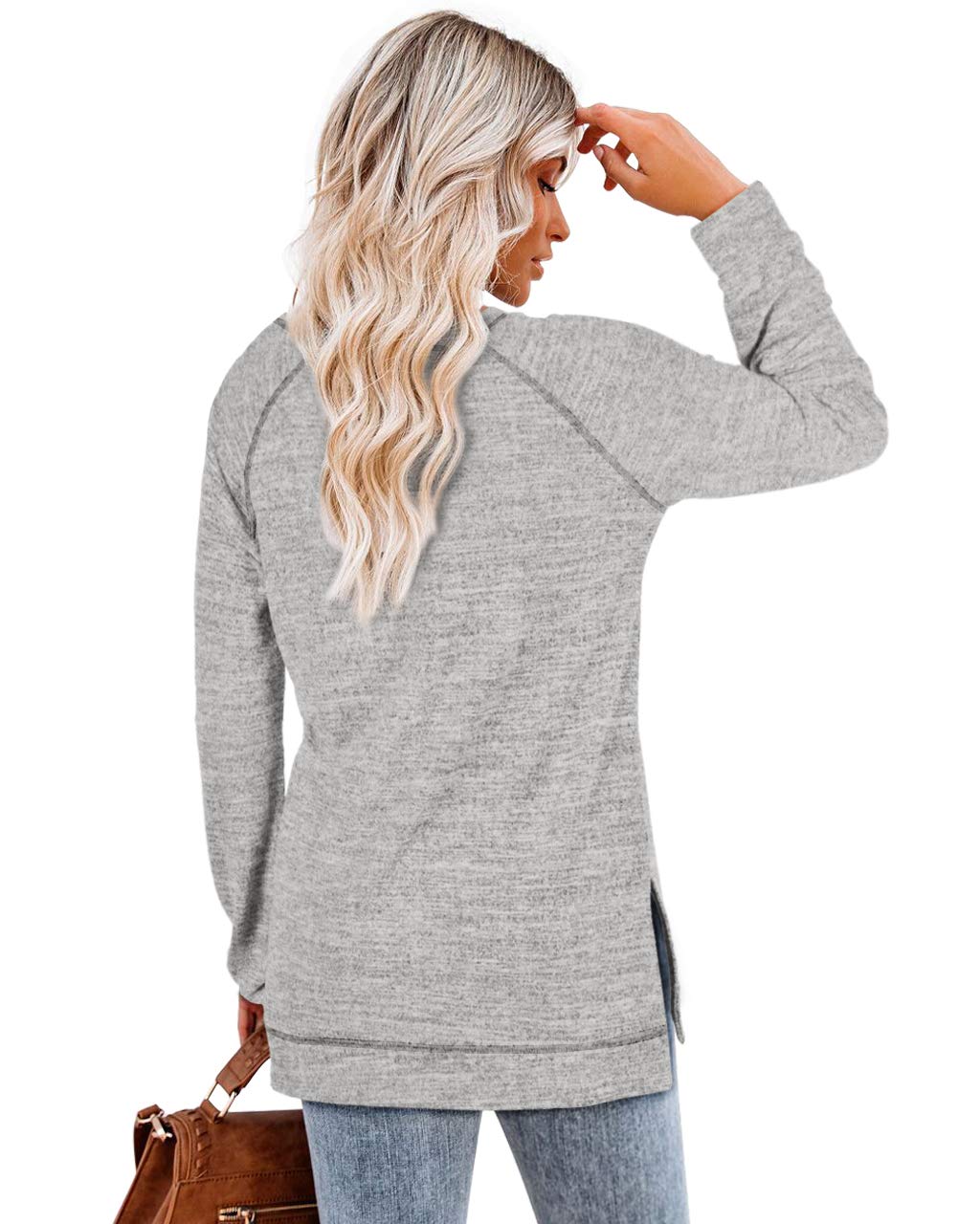 Aokosor Long Sleeve Shirts for Women 2024 Loose Casual Tunic Tops for Leggings Light Grey XL