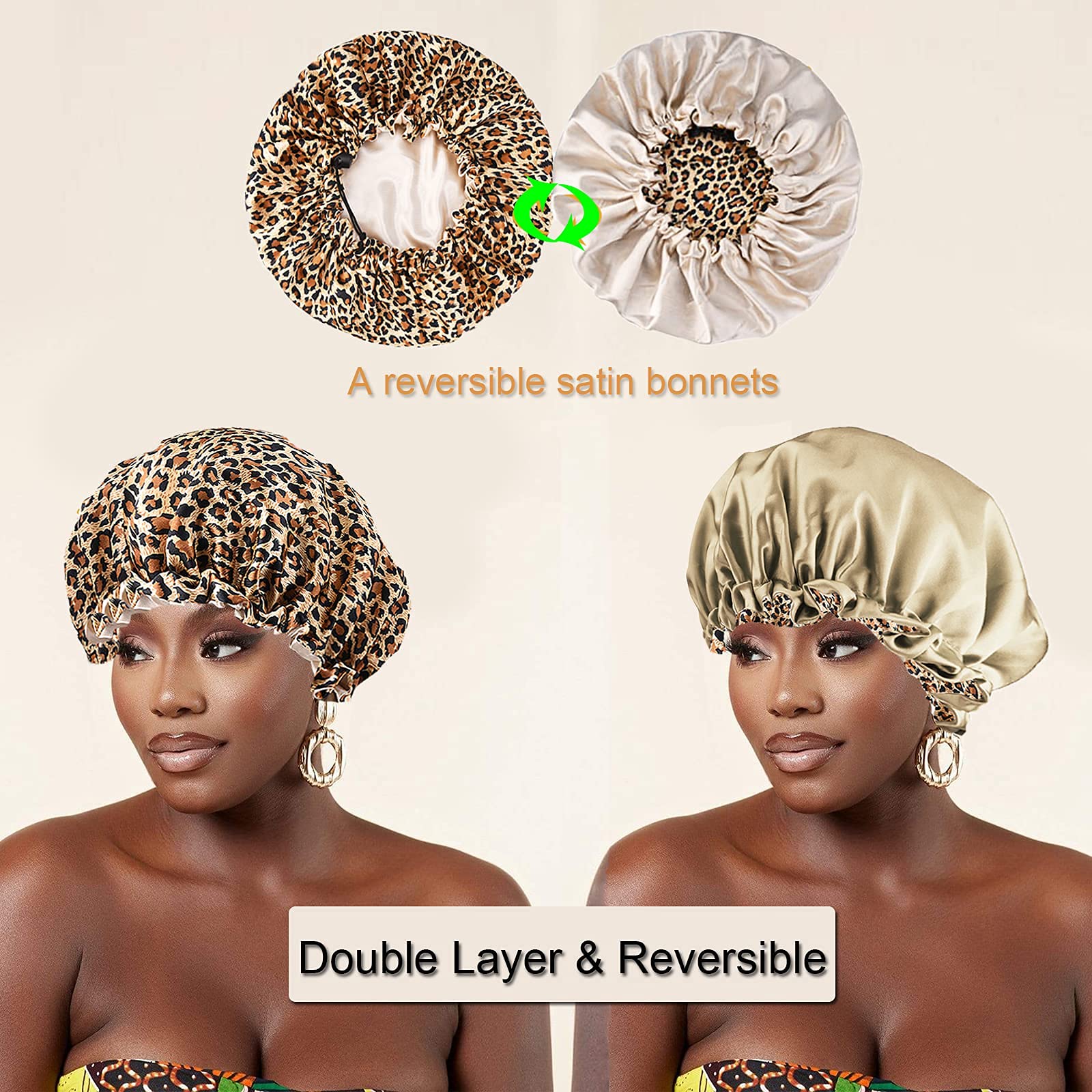 5pcs Satin Bonnet Silk Bonnet for Sleeping, Bonnets for Black Women Hair Bonnet for Sleeping Silk Sleep Cap, Double Layer Adjustable Bonnet for Curly Hair