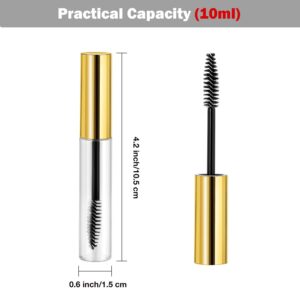 25 Pieces 10 ml Empty Mascara Tubes Wand Empty Eyelash Bottle Clear Refillable Mascara Container with 4 Pieces Funnels Transfer Pipettes for Castor Oil and DIY Cosmetics(Gold)