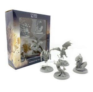 citadel black colossal onslaught miniatures set - 4 pack - large 50mm base, d&d bbeg unpainted minis, includes dragon, lich, beholder, basilisk