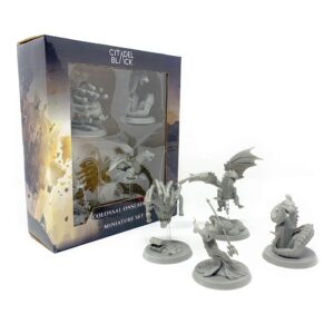 Citadel Black Colossal Onslaught Miniatures Set - 4 Pack - Large 50mm Base, D&D BBEG Unpainted Minis, Includes Dragon, Lich, Beholder, Basilisk