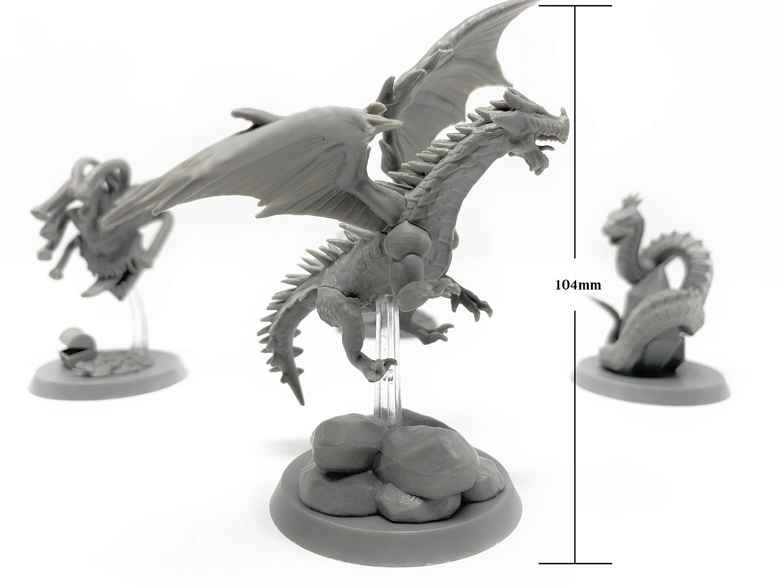 Citadel Black Colossal Onslaught Miniatures Set - 4 Pack - Large 50mm Base, D&D BBEG Unpainted Minis, Includes Dragon, Lich, Beholder, Basilisk