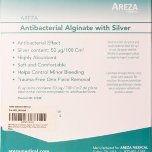 Silver Alginate (Antibacterial Alginate with Silver) 4.25"x4.25" Sterile; 10 Wound Dressings Per Box (1 Box) Areza Medical