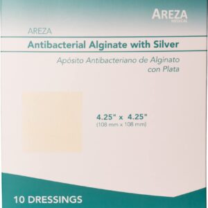 Silver Alginate (Antibacterial Alginate with Silver) 4.25"x4.25" Sterile; 10 Wound Dressings Per Box (1 Box) Areza Medical