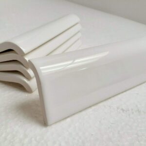 Bright White Arctic 2x6 in Ceramic Tile Mud Cap Bullnose Trim Edge 2 x 6 inch Mudcap Daltile Color 0190 Box 5 Piece