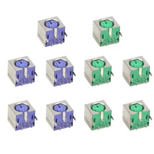 leyal 10pcs mini 6pin female pcb mount ps2 jack mouse keyboard plug connector (5 purple+5 green)