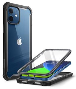 i-blason ares series designed for iphone 12 mini case (2020), dual layer rugged clear bumper case with built-in screen protector (black)