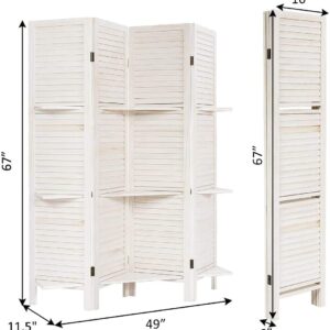 Happygrill 4-Panels Wooden Room Divider with Display Shelf, Folding Privacy Room Dividers Screen for Home Office, 5.6 Ft Tall