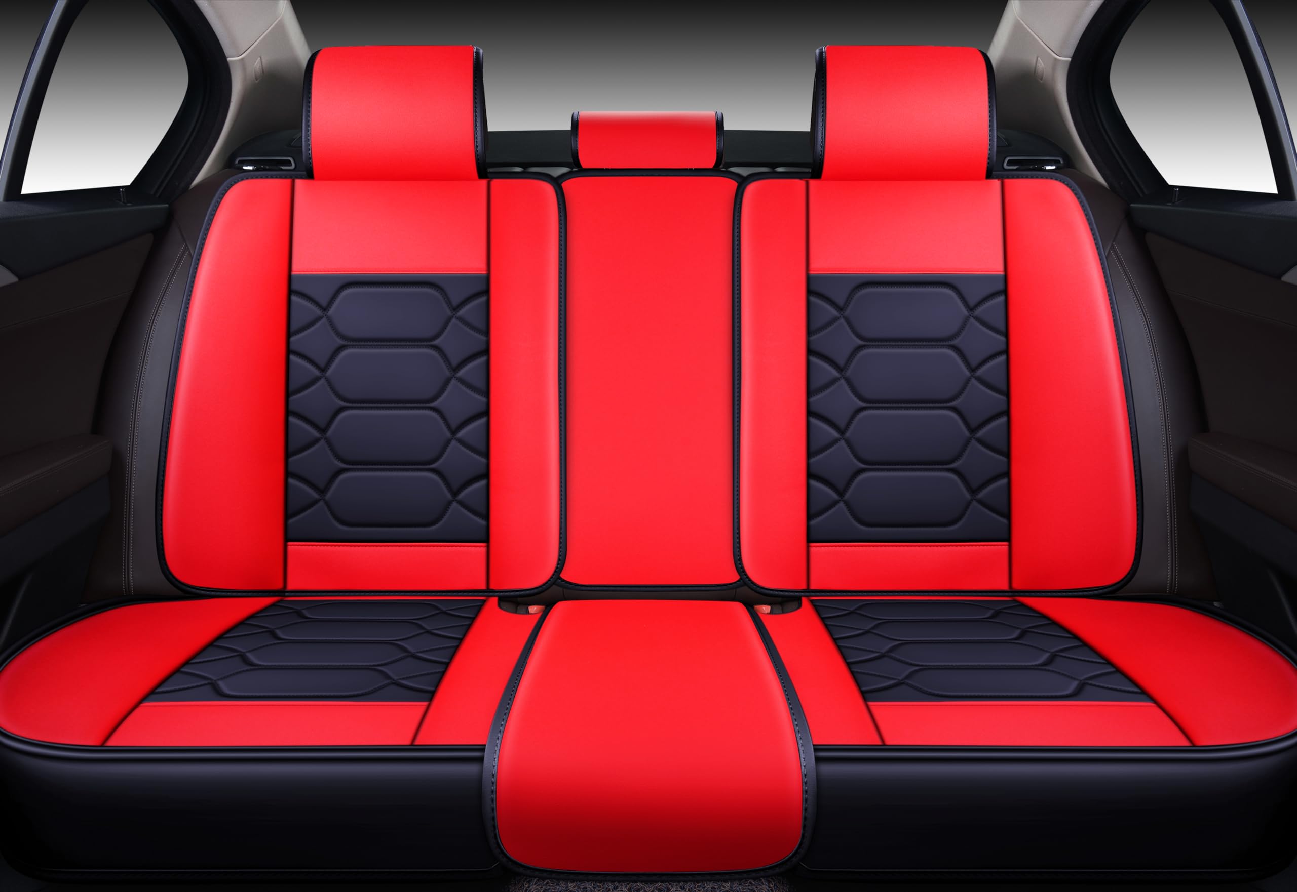 OASIS AUTO Car Seat Covers Premium Waterproof Faux Leather Cushion Universal Accessories Fit SUV Truck Sedan Automotive Vehicle Auto Interior Protector Full Set (OS-004 Black&Red)