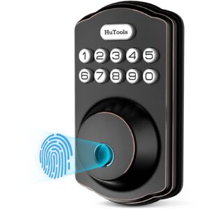 fingerprint door lock, hutools keyless entry deadbolt locks with keypads, biometric door lock, auto lock, 20 user codes, 1 touch locking for front door, bedroom, oil rubbed bronze