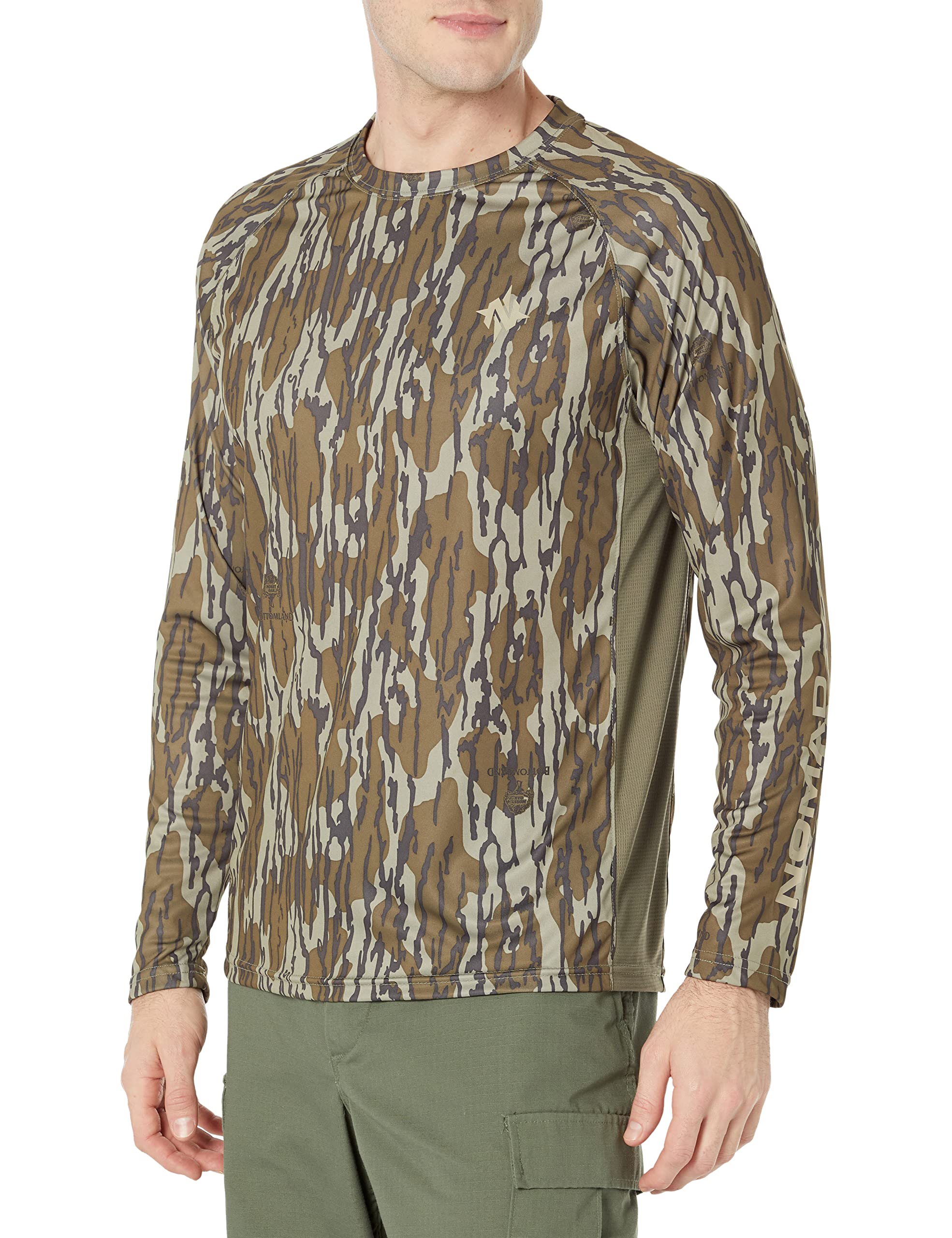 Nomad Mens Pursuit Long Sleeve Shirt | Hunting Shirt W/Sun Protection, Mossy Oak Bottomland, X-Large