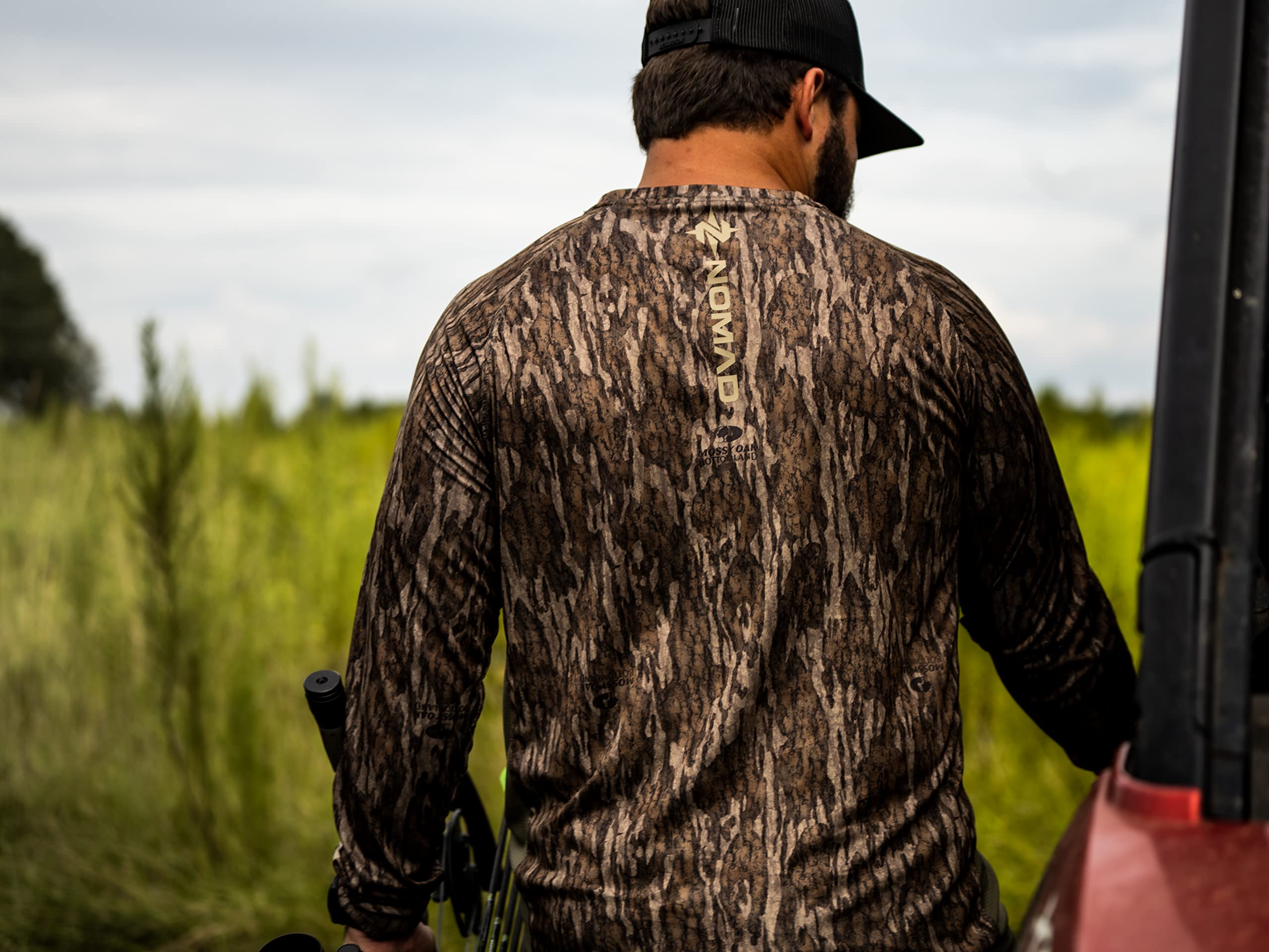 Nomad Mens Pursuit Long Sleeve Shirt | Hunting Shirt W/Sun Protection, Mossy Oak Bottomland, X-Large