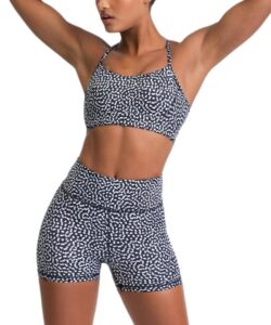 iwemek women 2 piece workout outfits polka dot print high wasit biker shorts + backless adjustable sport bra sets exercise running gym clothes black polka dots small