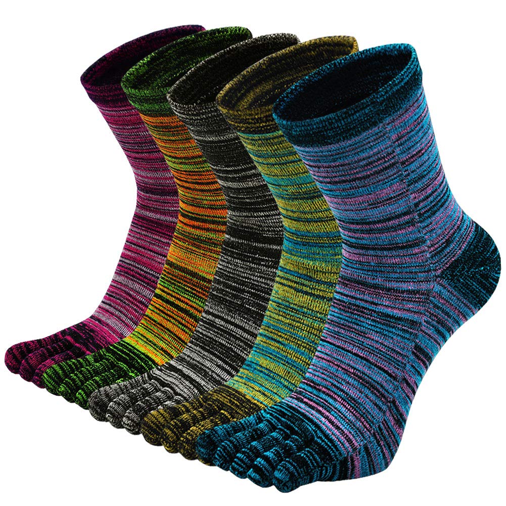 Hellomamma Toe Socks Mens Five Finger Striped Sock Running Athletic Cotton Ankle Sox 5 Pairs