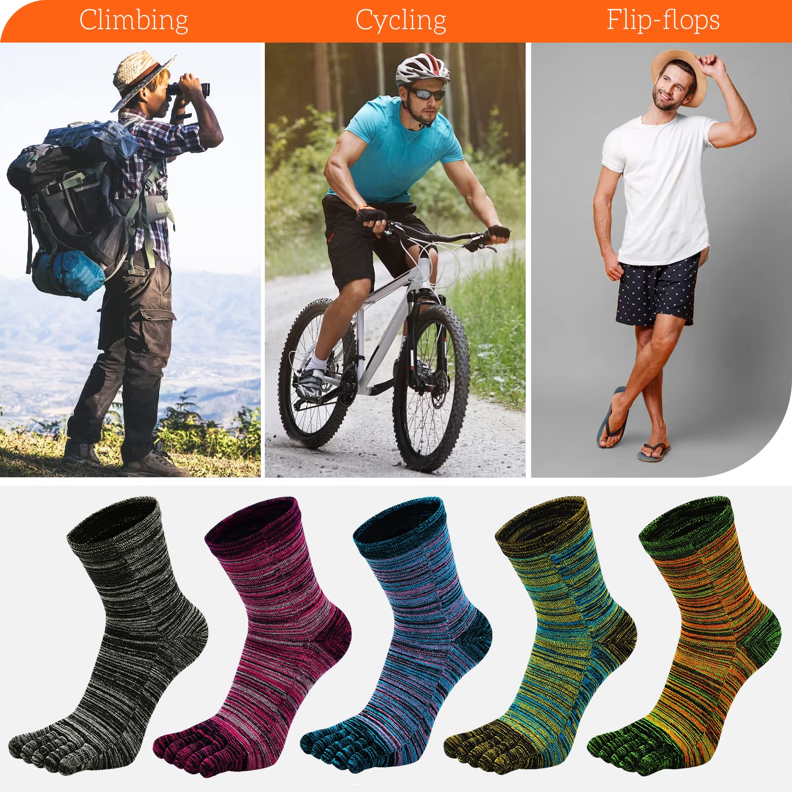 Hellomamma Toe Socks Mens Five Finger Striped Sock Running Athletic Cotton Ankle Sox 5 Pairs