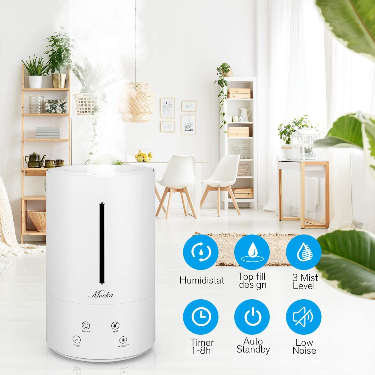 Mooka Humidifier, 4.5L(1.2Gal) Cool Mist Humidifier, Top Fill Cool Mist Humidifier for Bedroom, Large Room, Quiet Operation, 13-40 Hours, Auto Shut-Off Product Name