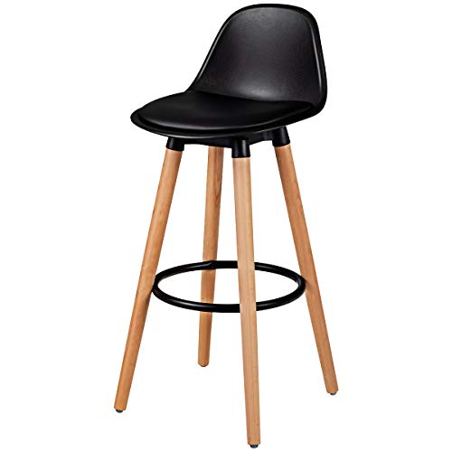 COSTWAY Bar Stools Set of 4, Modern Armless Kitchen Stool with Soft PU Leather Seat, Bar Height Stool with Round Metal Footrest & Comfortable Curved Backrest for Home, Dining Hall (Black, 4)