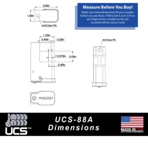 PACLOCK's UCS-88A Trailer Coupler Lock, Buy American Act Compliant, Blue Anodized Aluminum, High Security 6-Pin Cylinder, One Lock Keyed to a Number U-Pick! w/ 2 Keys, Hidden Shackle