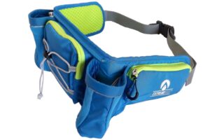 extrememist detachable hydration waist pack - water bottle holder fanny pack | belt with 2 bottle holders| zipper storage pockets| perfect for climbing, running, cycling, jogging, hiking (blue, large)