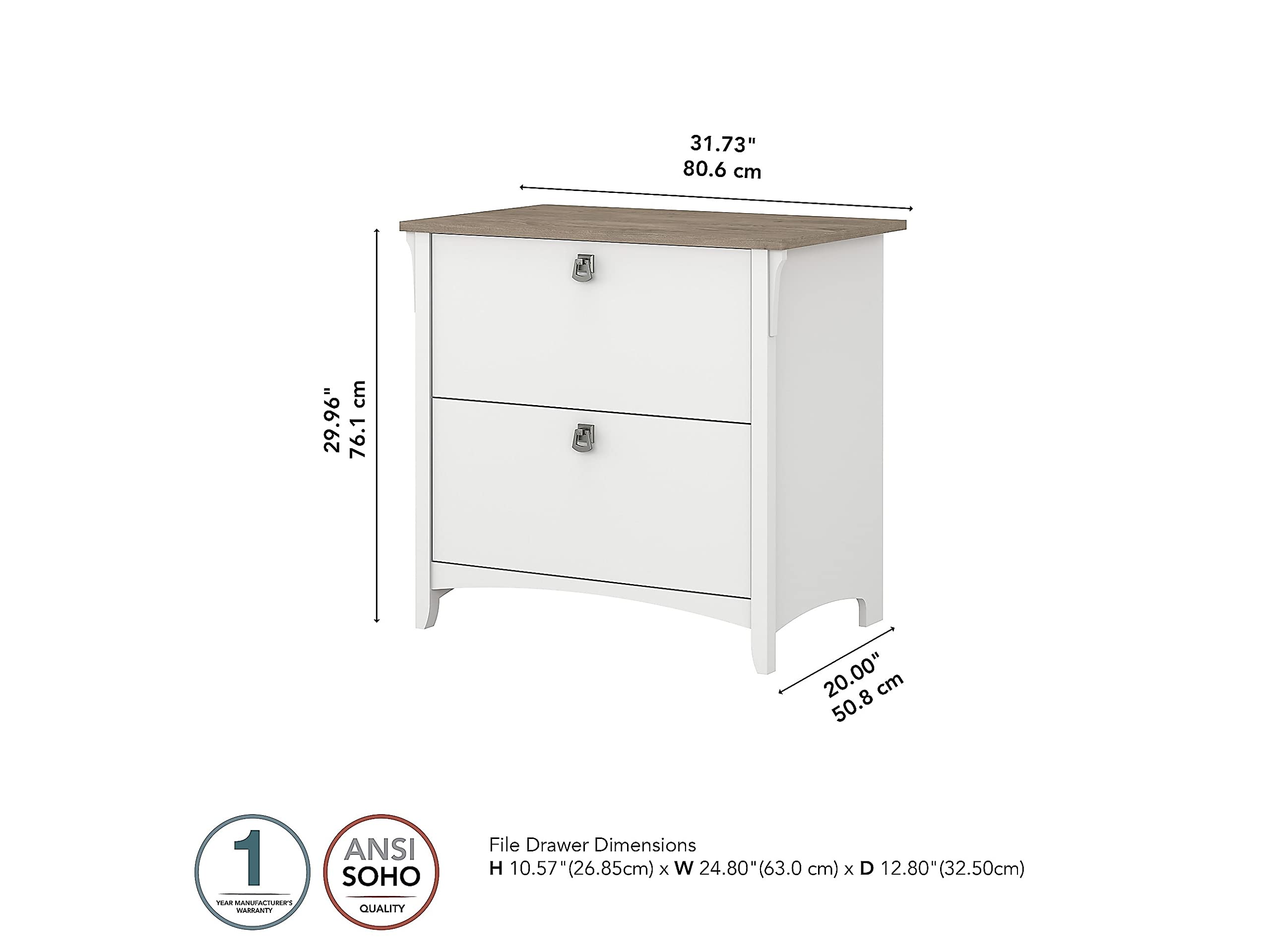 Bush Furniture Salinas 2 Drawer Lateral File Cabinet in Pure White and Shiplap Gray