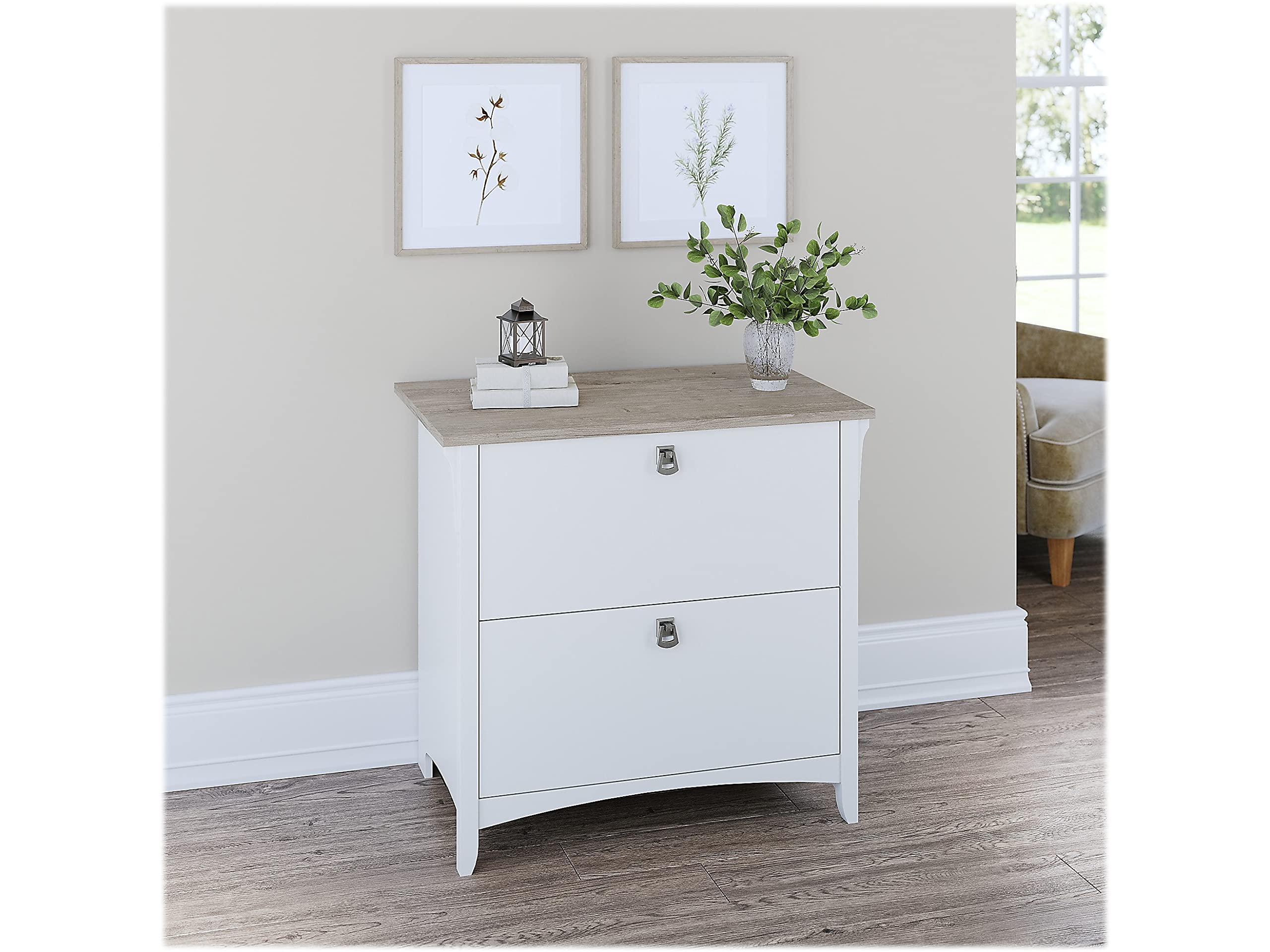 Bush Furniture Salinas 2 Drawer Lateral File Cabinet in Pure White and Shiplap Gray