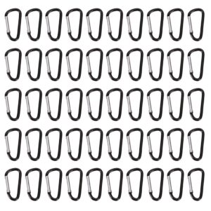 100pcs d shape aluminum carabiner spring clip hook keychain small carabeaner buckle pack caribeaner hook for camping hiking backpack, black