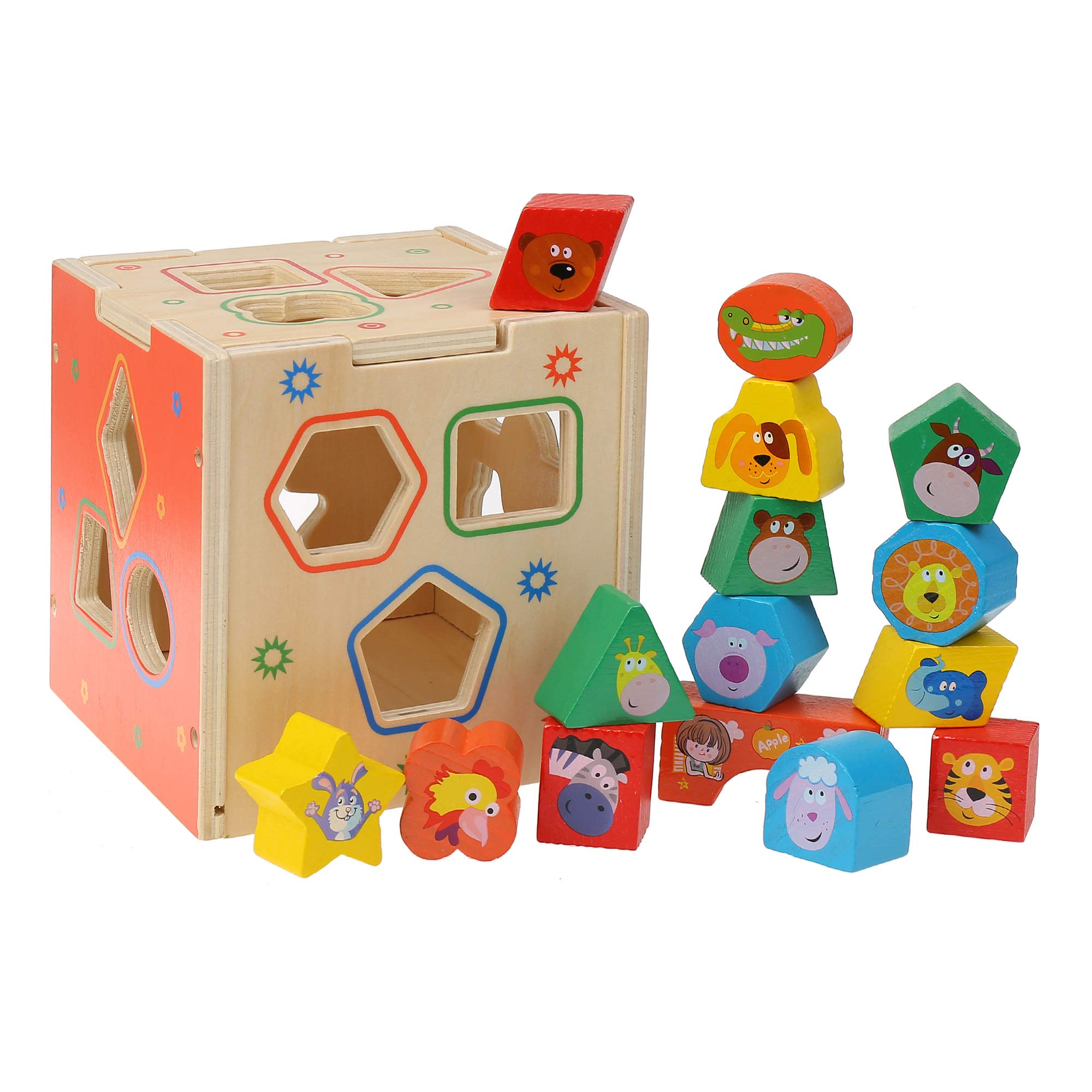 Wooden Kids Baby Activity Cube - Boys Gift Set | 1,2 Year Old Boy Gifts Toys | Developmental Toddler Educational Learning Boy Toys 12-18 Months |Shape Sorter for Birthday