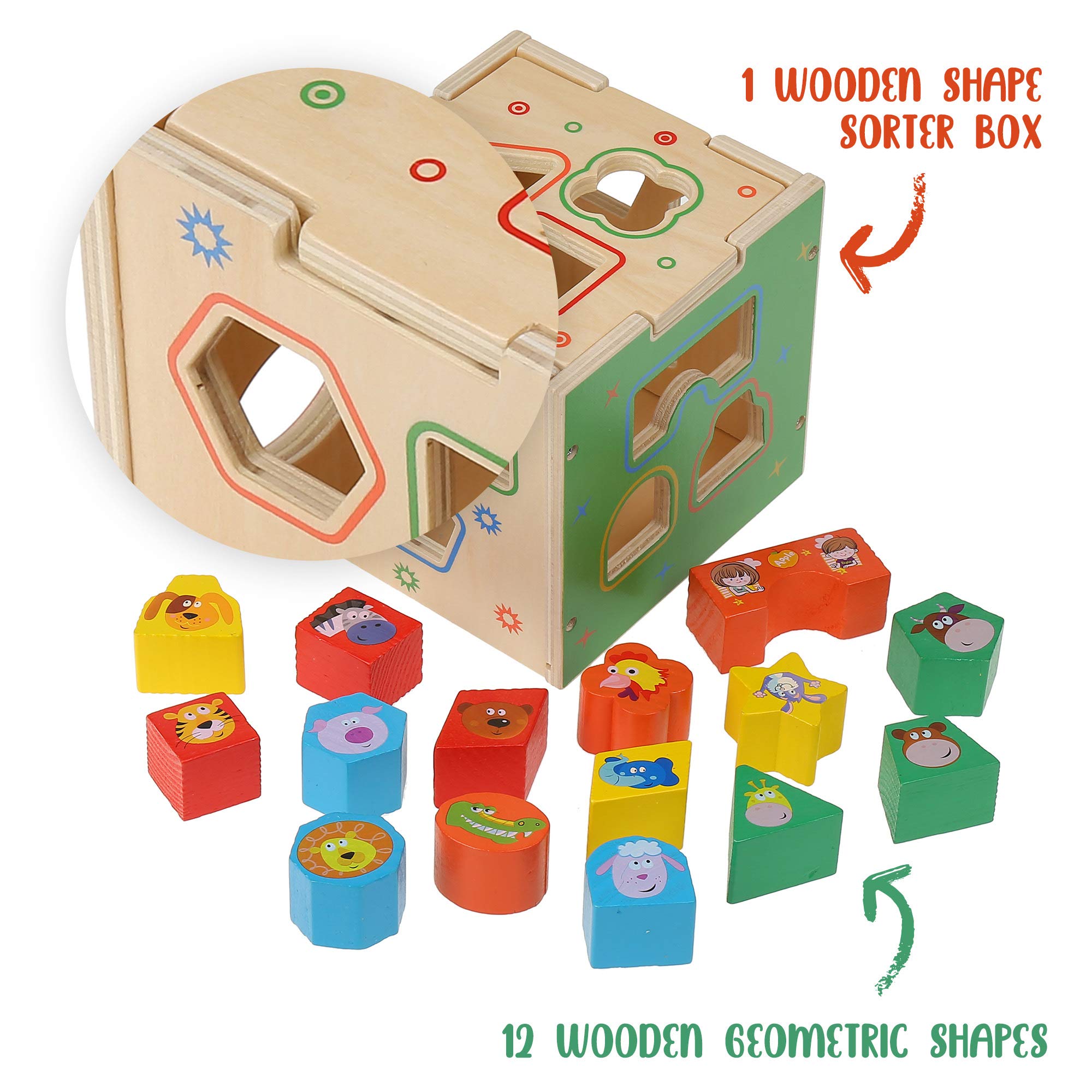 Wooden Kids Baby Activity Cube - Boys Gift Set | 1,2 Year Old Boy Gifts Toys | Developmental Toddler Educational Learning Boy Toys 12-18 Months |Shape Sorter for Birthday