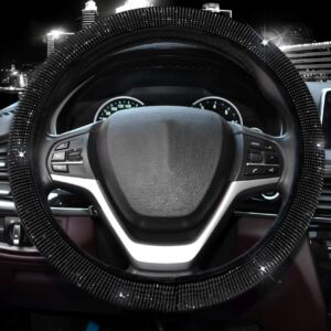 Valleycomfy Steering Wheel Cover for Women Men Bling Bling Crystal Diamond Sparkling Car SUV Wheel Protector Universal Fit 15 Inch (Black with Black Diamond, Standard Size(14" 1/2-15" 1/4))