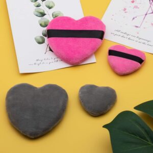 OIIKI 4PCS Makeup Puffs, Cotton Powder Puff, Makeup Tool Sponges Blender, in Love Shape with Strap, for Cosmetic (2PCS Gray+2PCS Rose)