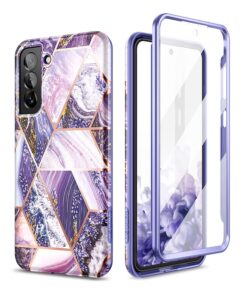 suritch marble case for samsung galaxy s21 fe, [built-in screen protector] full-body protection shockproof rugged silicone tpu bumper protective cover for galaxy s21 fe 5g 6.4 inch (purple lavender)