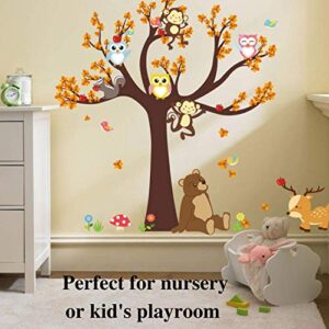 Shiny Blue Woodland Nursery Decor Set (4pce) Laundry Basket, 2 Small Storage Baskets & Forest Animal Wall Decal - Tree Print Laundry Hamper & Storage Bins - DIY Wall Decal Sticker - Woodland Decor