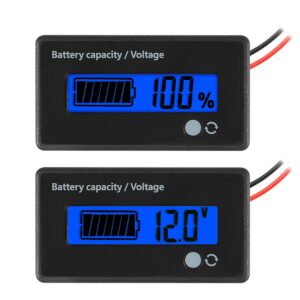 2 pcs dc 12v 24v 36v 48v battery meter, melife battery capacity voltage monitor gauge indicator, lfp, battery tester for golf cart rv marine boat club car motorcycle - blue