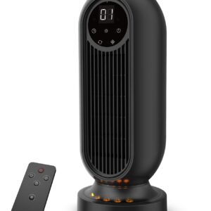 Infray Space Heater, 1500W Oscillating Ceramic Tower Heater, Portable Fast Heating Electric Fan Heater with LED Flame Light, 12Hrs Timer, Remote Control & LED Display for Home Office Indoor Use