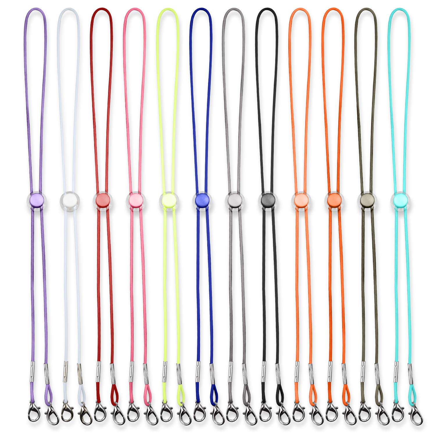 12-Color Pack Unisex Adjustable Length Face Mask Elastic Lanyard Strap, Convenient Neck Cord Slider Retainer Pressure Relief Ear Loop Extender Holder Lobster Claw Clasps Polyester Fabric Adult and Kid